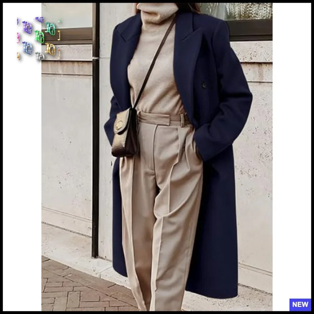 Jackets & Coats | Long Wool Pea Coat Double Breasted Classic Trench ...